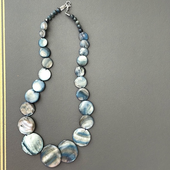 Jewelry | Faux Shell Bohemian Necklace In Pearlish Blue Silver | Poshmark